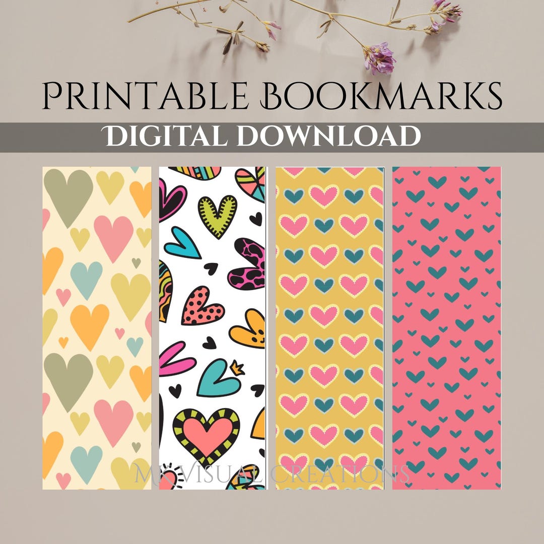 Printable Heart Bookmarks, Instant Download Booklover Gift - Etsy