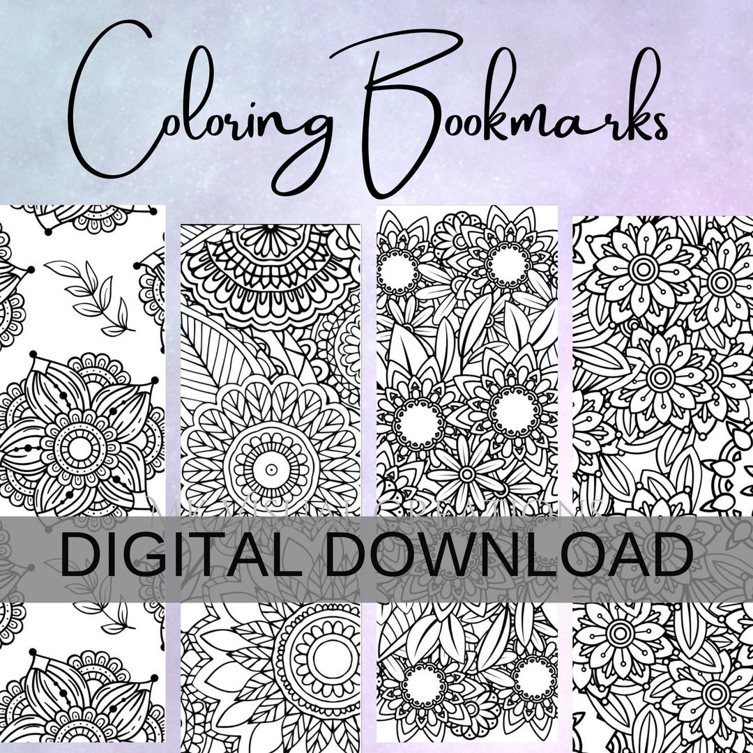 Coloring Bookmarks, Set of 4 Printable Mandala Bookmarks- Digital ...