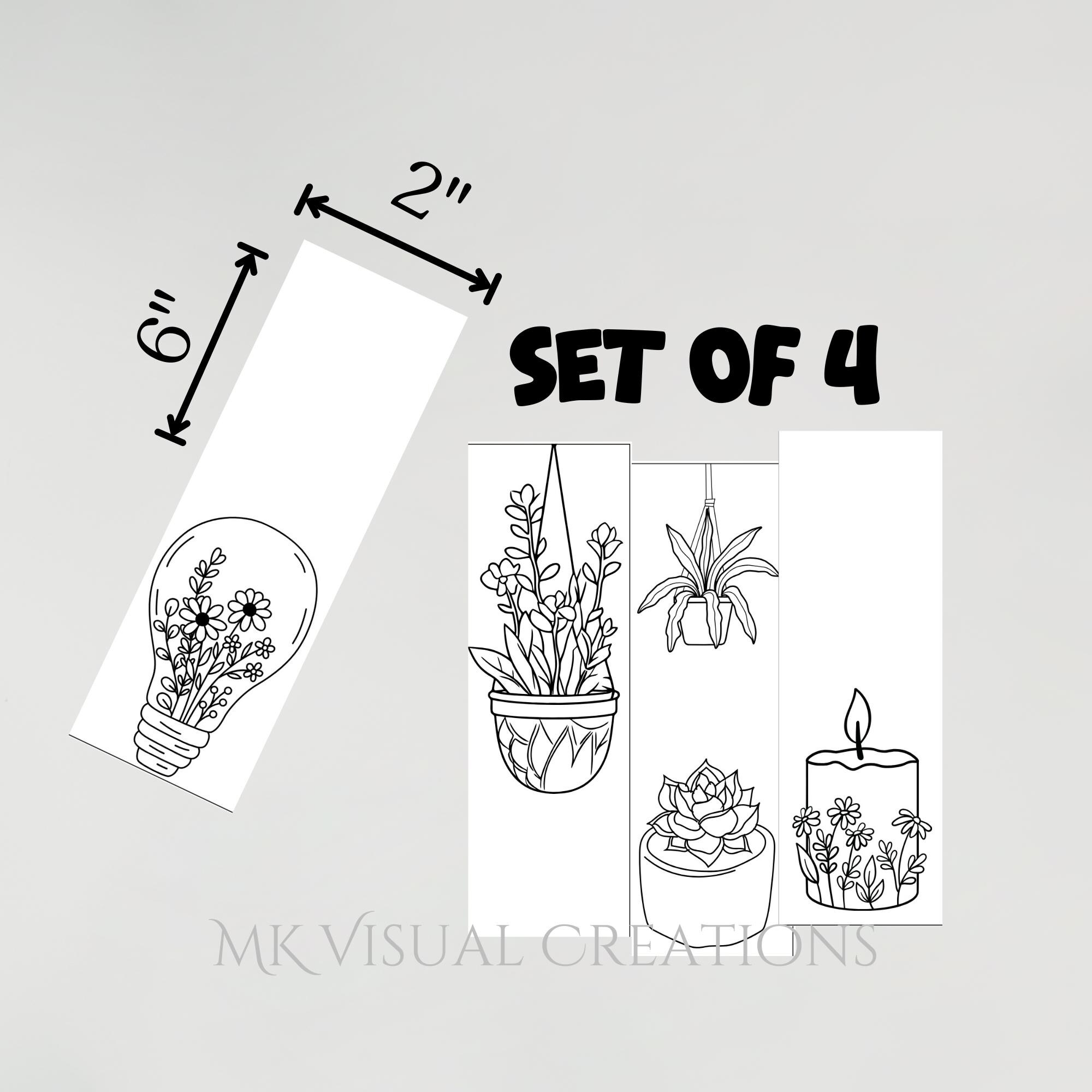 Plants Coloring Bookmarks, Set of 4 Printable Bookmarks- Digital ...
