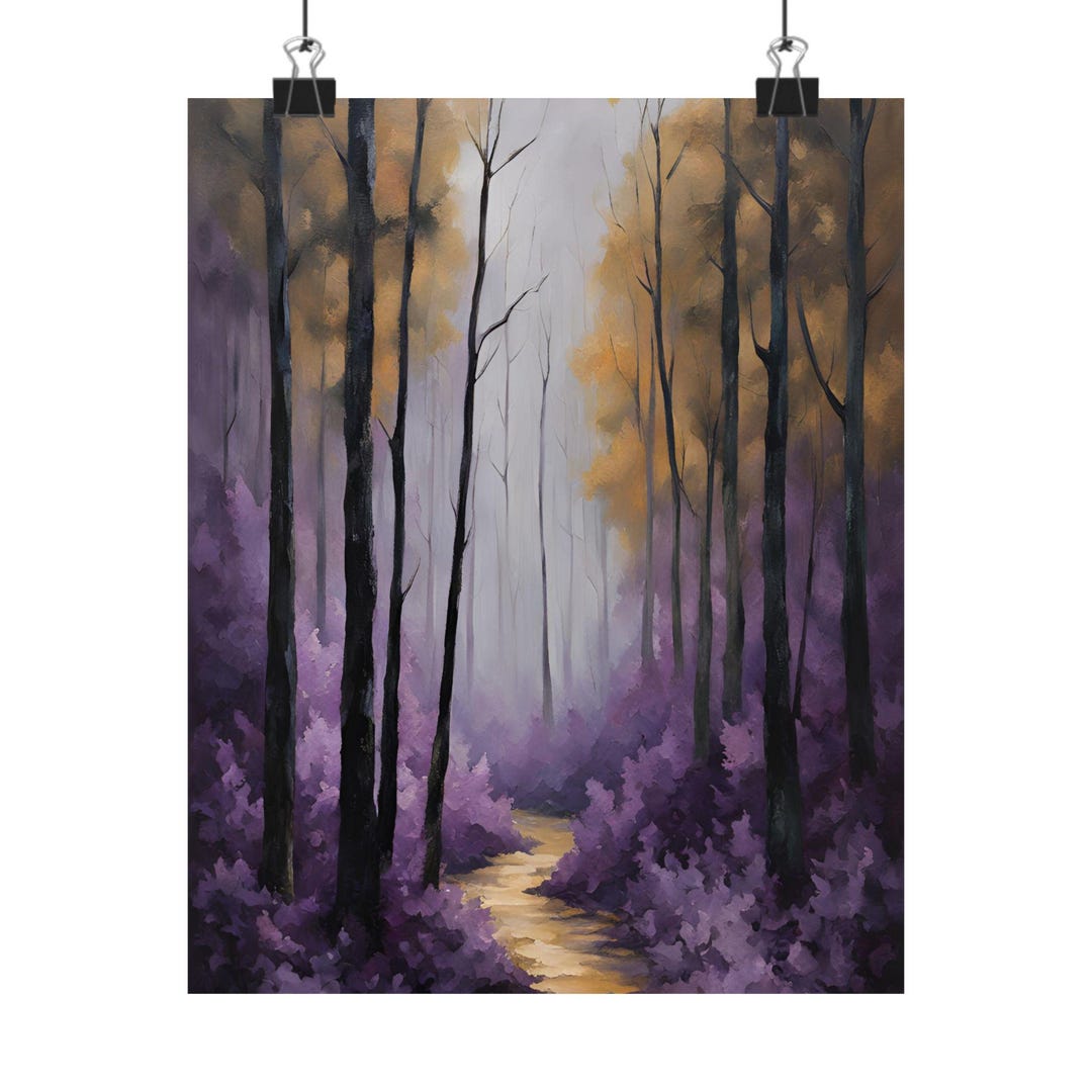 Purple Forest Landscape Poster, Nature Wall Art, Boho Decor, Gift for ...