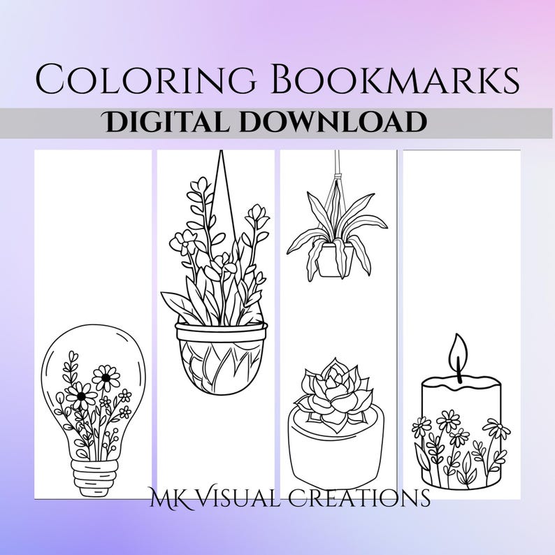 Plants Coloring Bookmarks, Set of 4 Printable Bookmarks- Digital ...