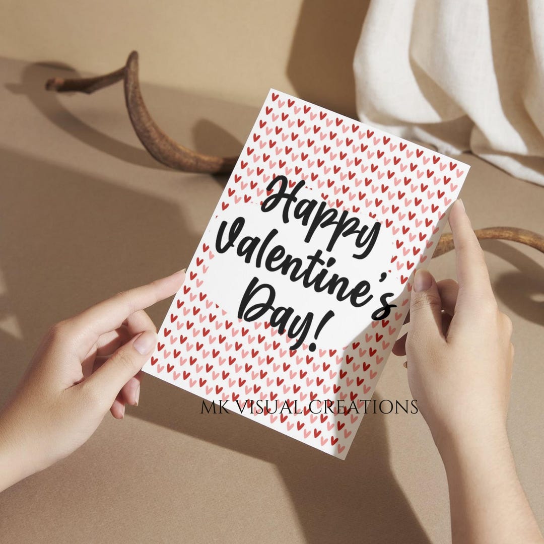 Valentines Day Printable Card, "hearts With Happy Valentines Day" 5x7 ...