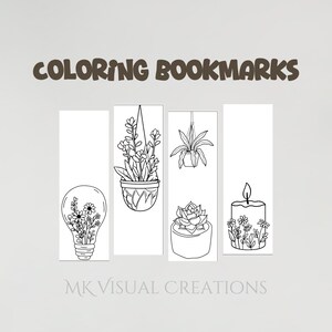 Plants Coloring Bookmarks, Set of 4 Printable Bookmarks- Digital ...
