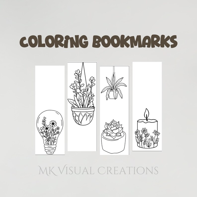 Plants Coloring Bookmarks, Set of 4 Printable Bookmarks- Digital ...