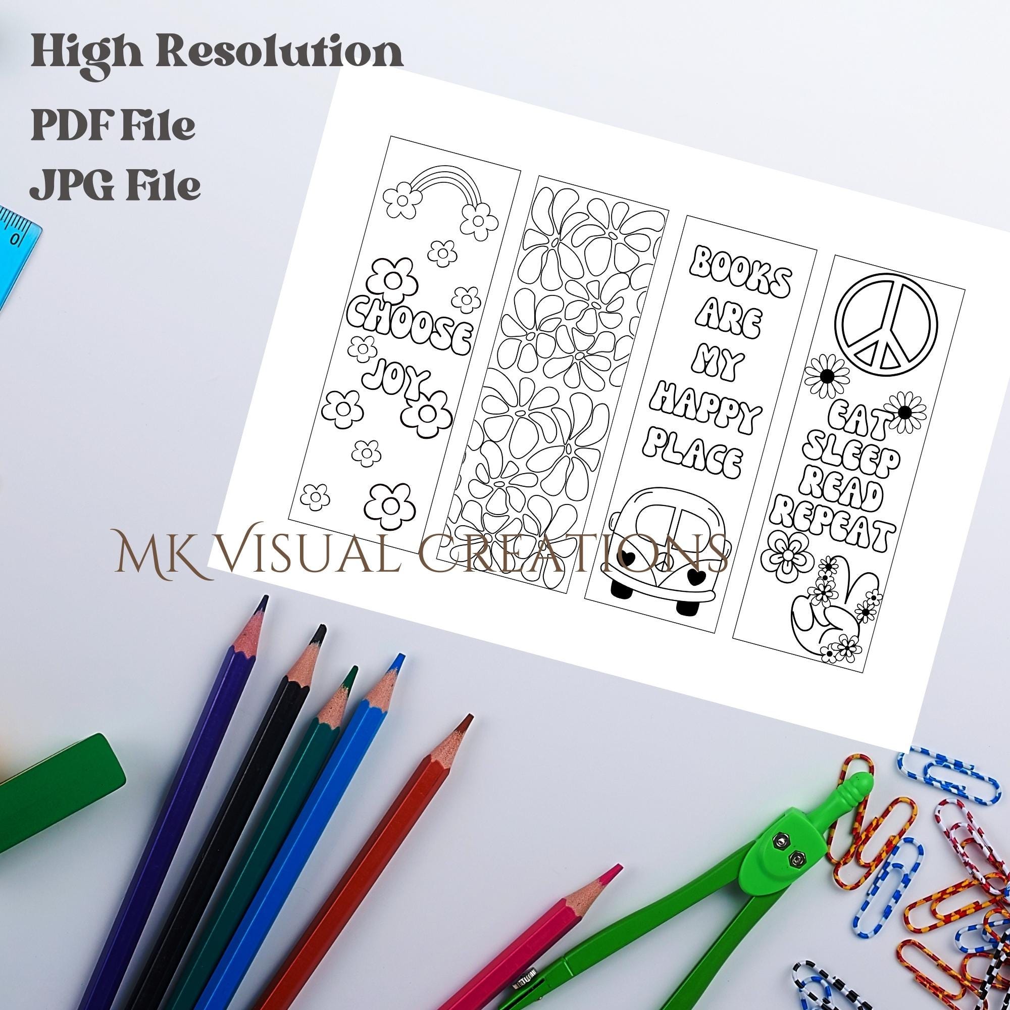 Retro Coloring Bookmarks, Set of 4 Printable DIY Bookmarks - Etsy