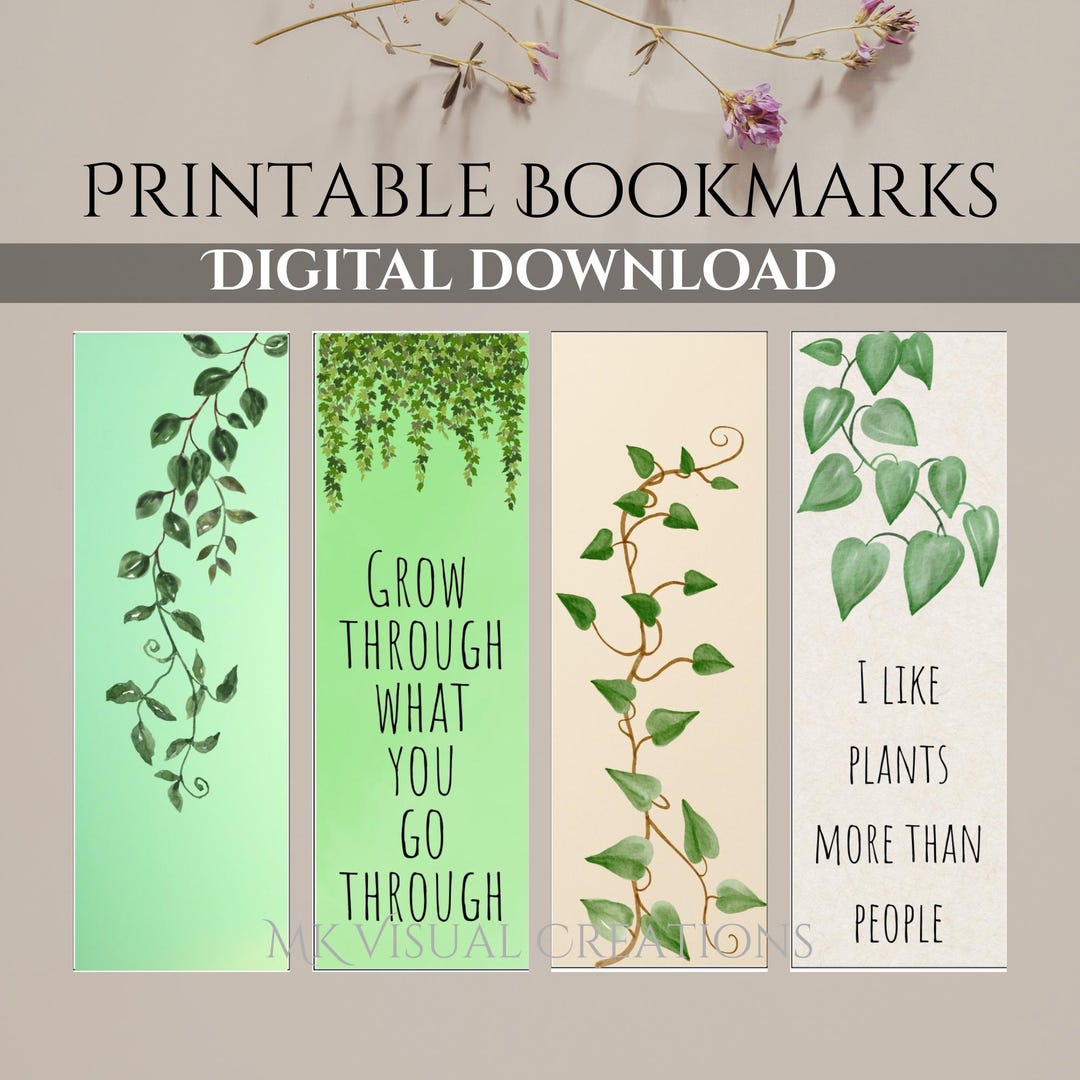 Plants and Quotes Printable Bookmarks, Gift for Book Lovers - Etsy
