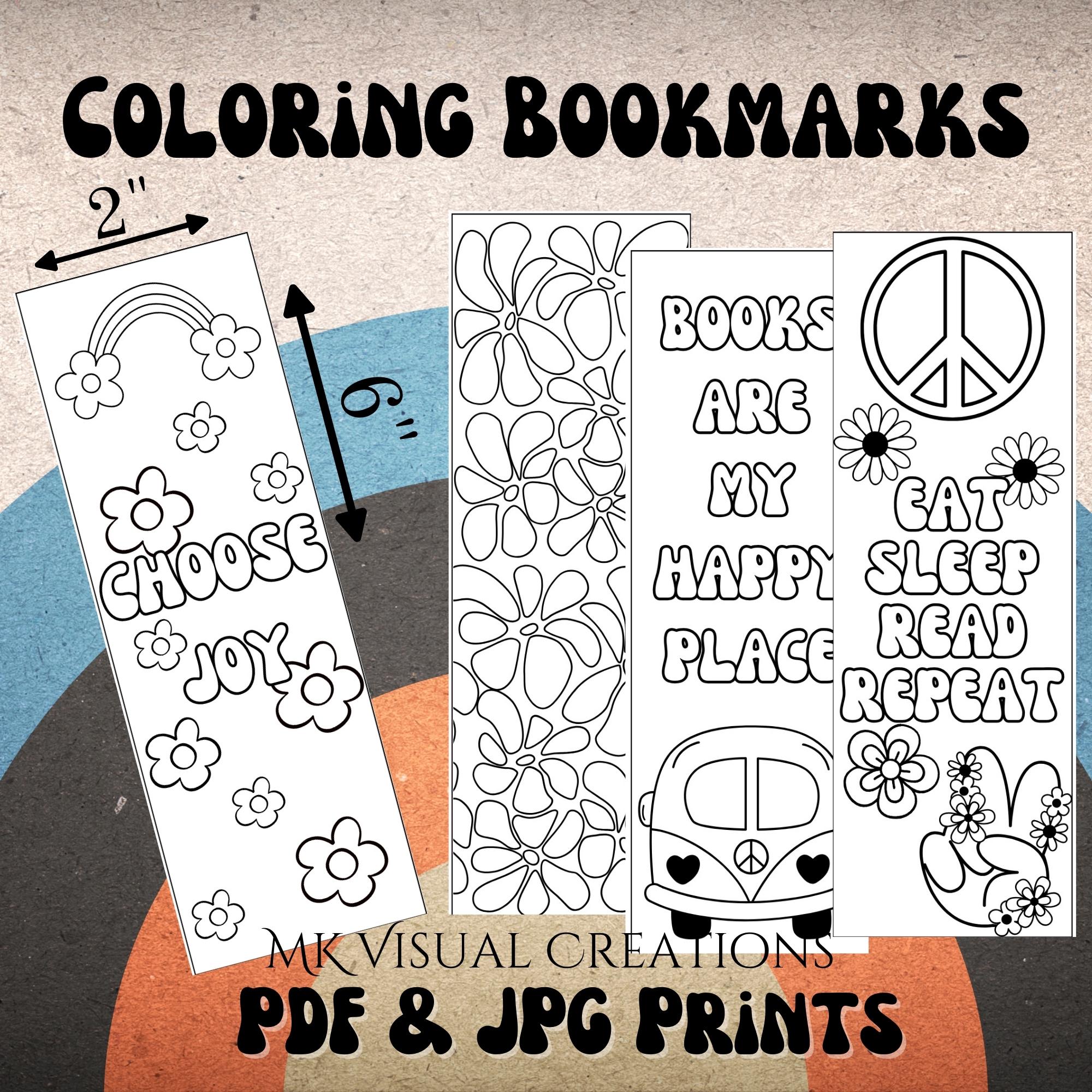 Retro Coloring Bookmarks, Set of 4 Printable DIY Bookmarks - Etsy
