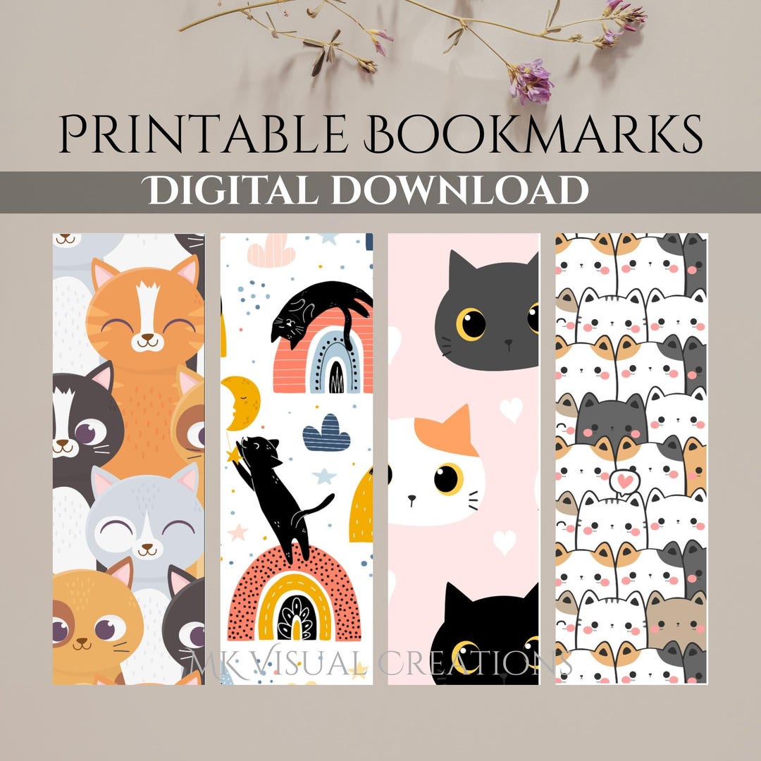 4 Printable Cats Bookmarks, Instant Download Booklover Gift - Etsy