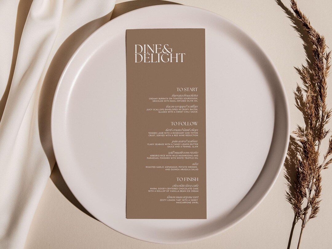 Modern Wedding Menu Template | Neutral, Taupe, and Blush Tones ...