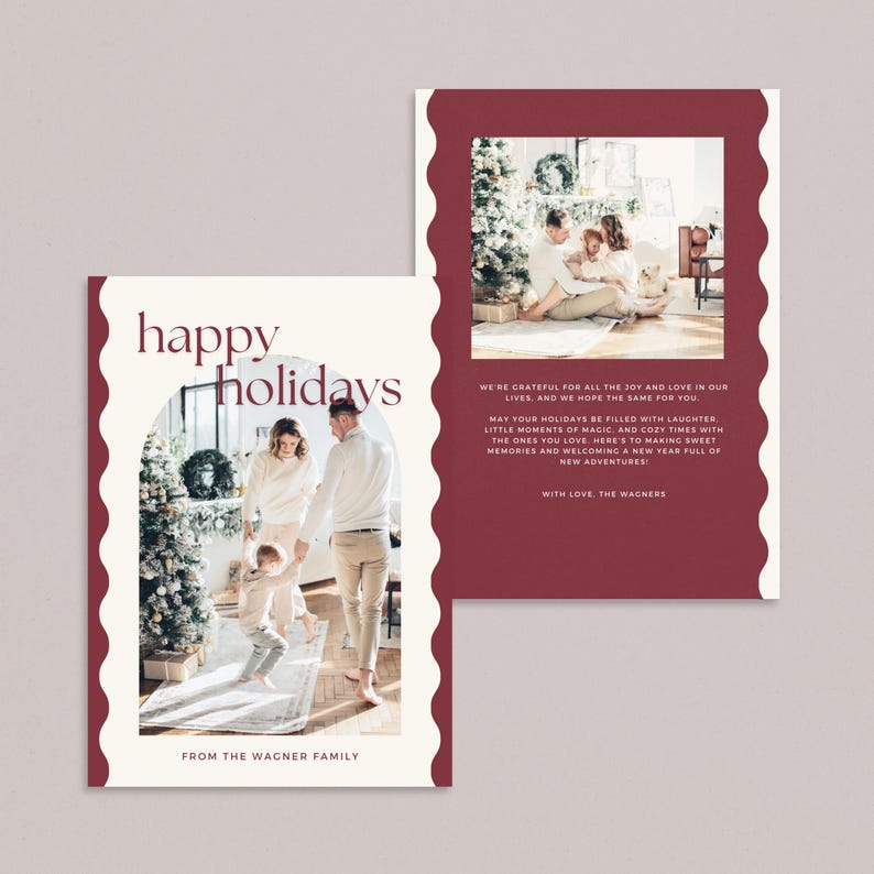 Retro Holiday Card Template Double-sided W/ Photos, Available in Black ...