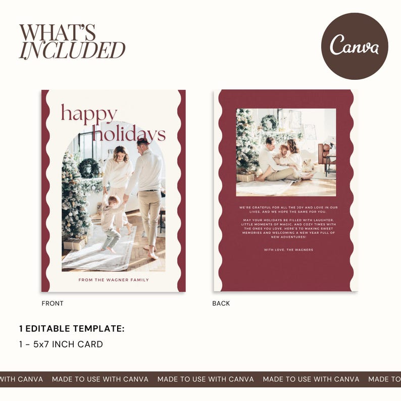 Retro Holiday Card Template Double-sided W/ Photos, Available in Black ...
