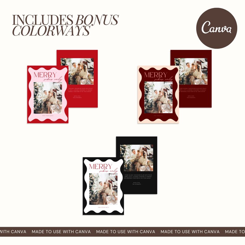 Retro Holiday Card Template With Photos Double-sided, Wavy Whimsical ...