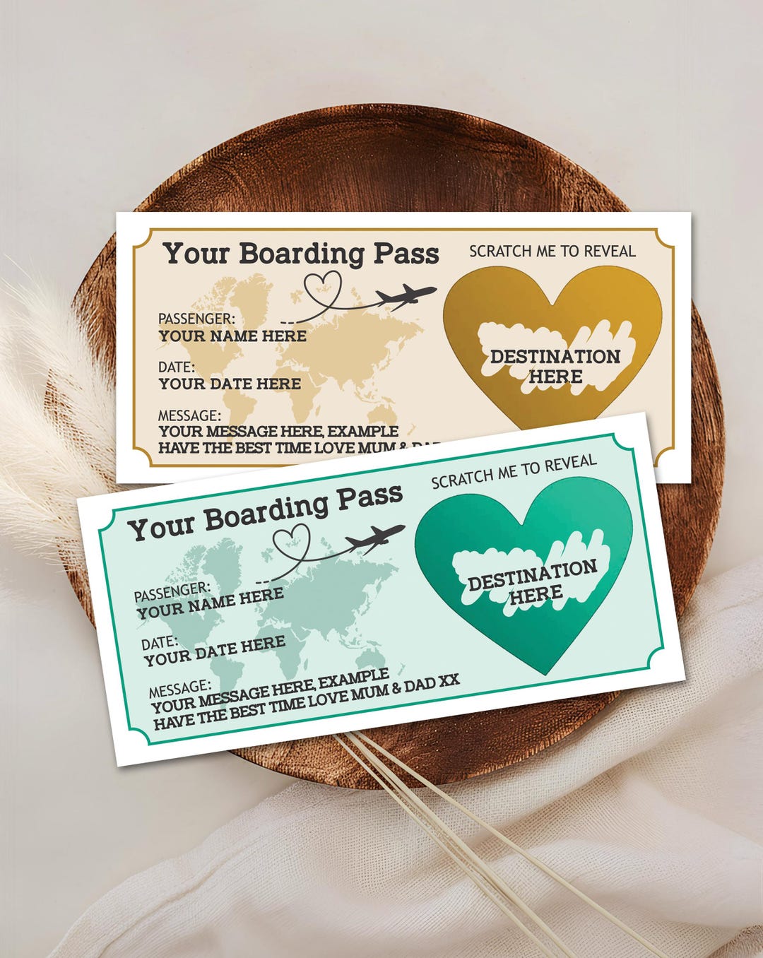 Scratch to Reveal Boarding Pass, Personalised Scratch Card, Flight ...