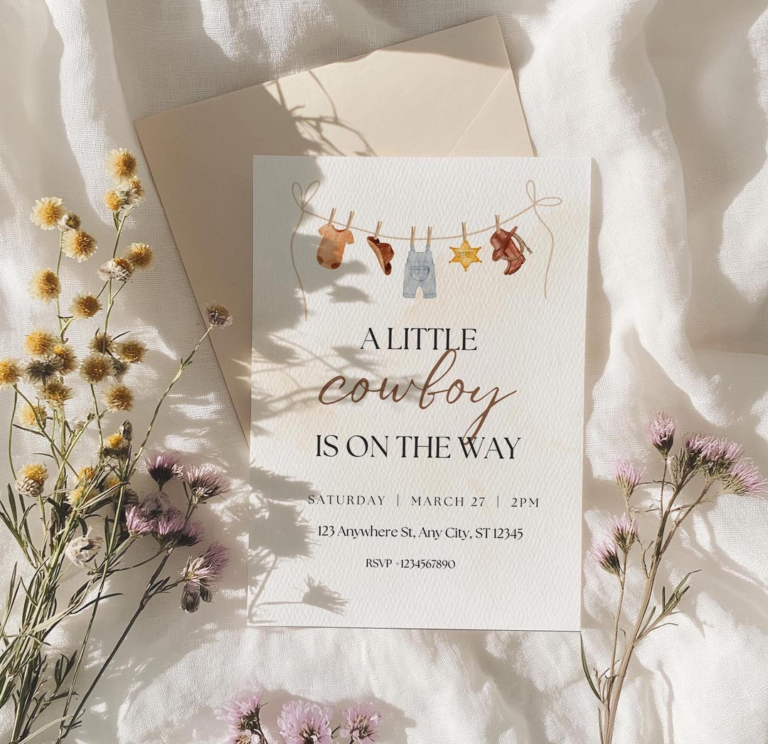 Cowboy Baby Shower Invitation Template, Wild West Theme (digital) - Etsy