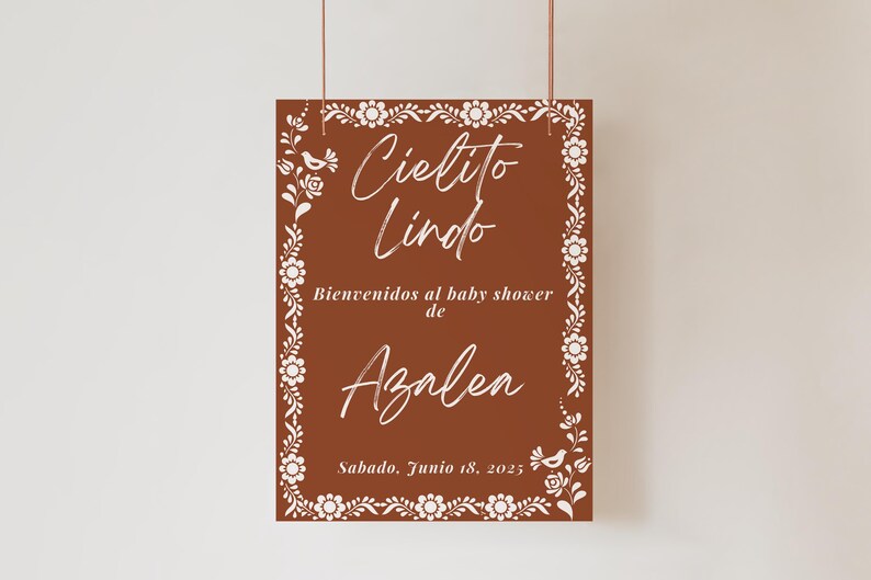 Cielito Lindo Baby Shower Welcome Signs, Customizable Brown Talavera ...