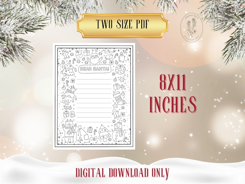 Letter to Santa Coloring Page, Printable Dear Santa Letter, Christmas ...
