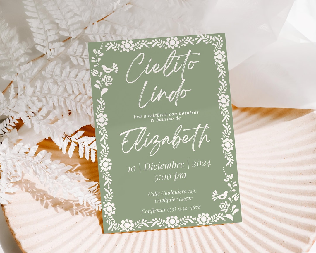 Baptism Cielito Lindo Invitation, Customizable Green Talavera Design ...