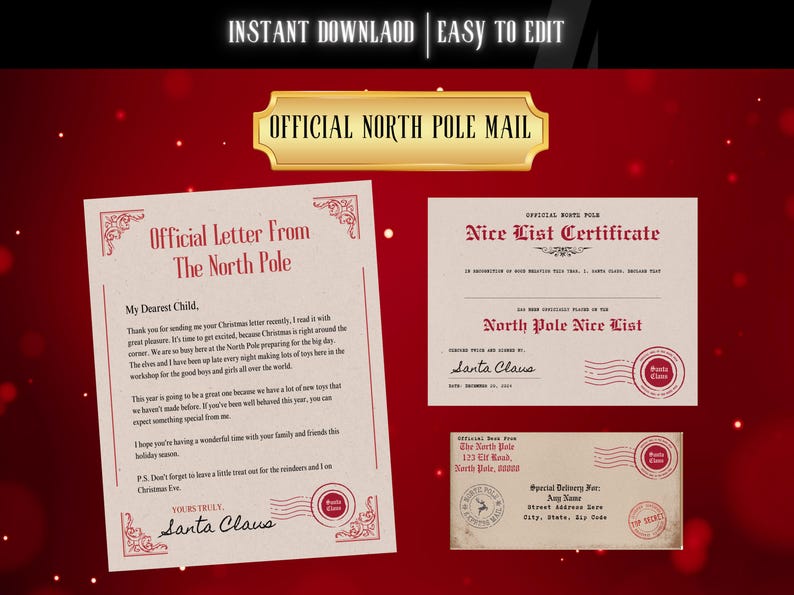Official Letter From Santa, Nice List Certificate, Custom Christmas ...
