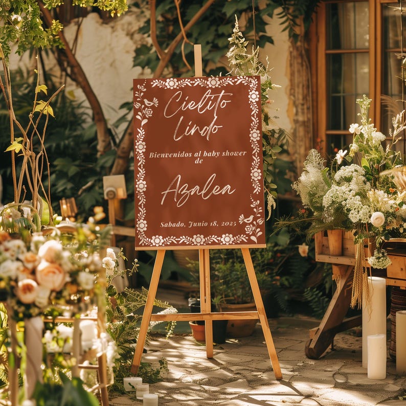 Cielito Lindo Baby Shower Welcome Signs, Customizable Brown Talavera ...