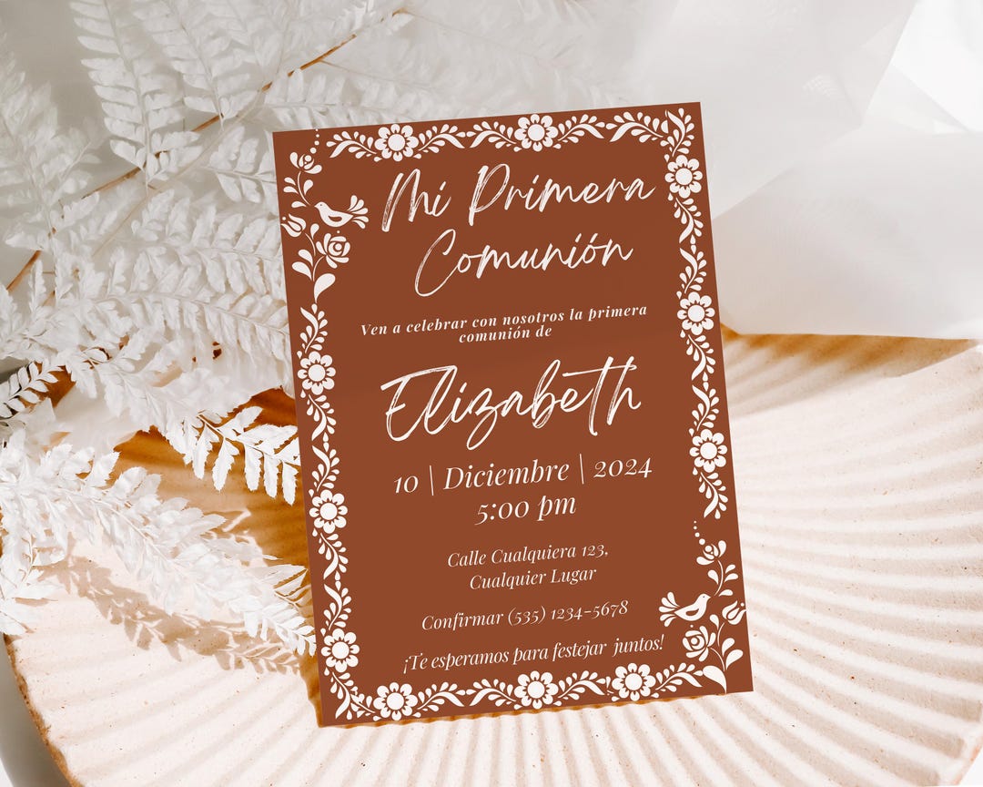 Cielito Lindo First Communion Invitation, My First Communion, Brown ...