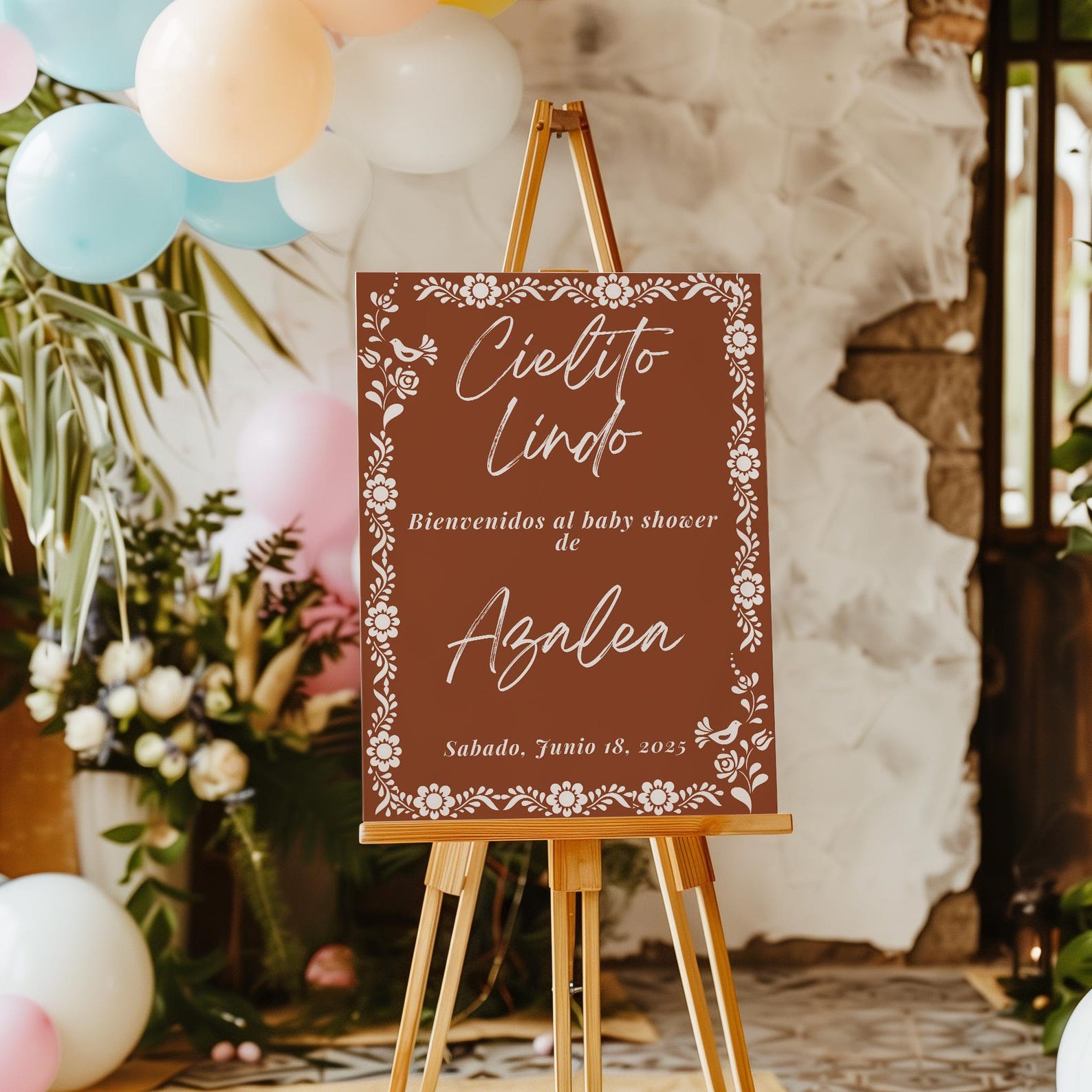 Cielito Lindo Baby Shower Welcome Signs, Customizable Brown Talavera ...