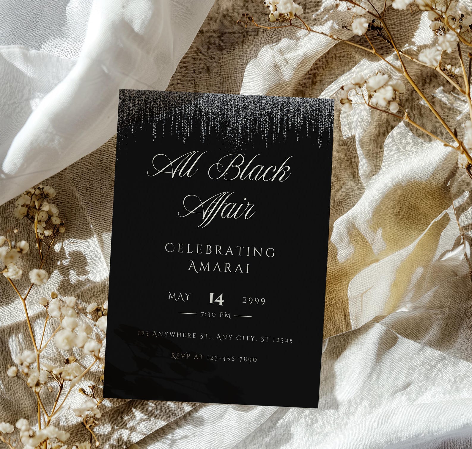 Black Invitation Birthday Template All Black Attire Invitation Template ...