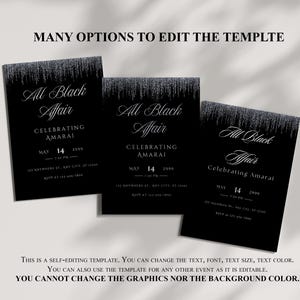 Black Invitation Birthday Template All Black Attire Invitation Template ...