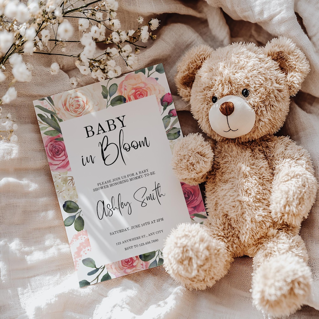 Invitación de Baby In Bloom, invitación de baby shower con rosas rosas ...