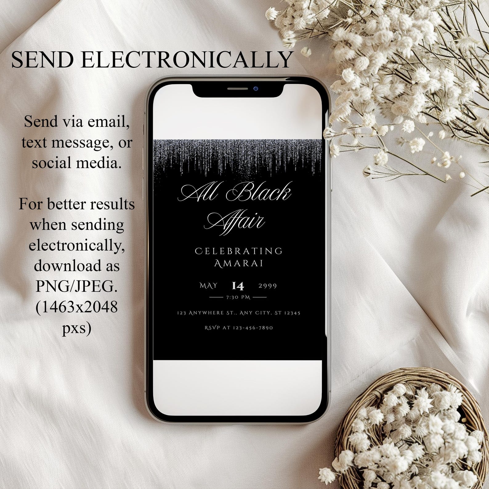 Black Invitation Birthday Template All Black Attire Invitation Template ...