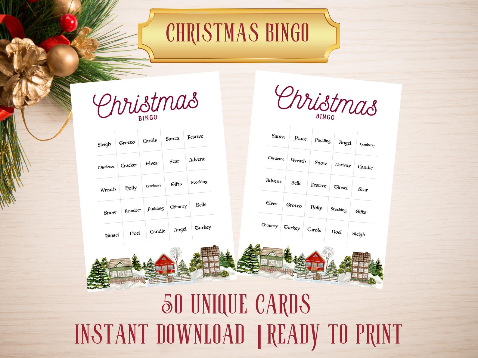 30 Christmas Bingo Cards, Printable Christmas Bingo Game for Kids ...