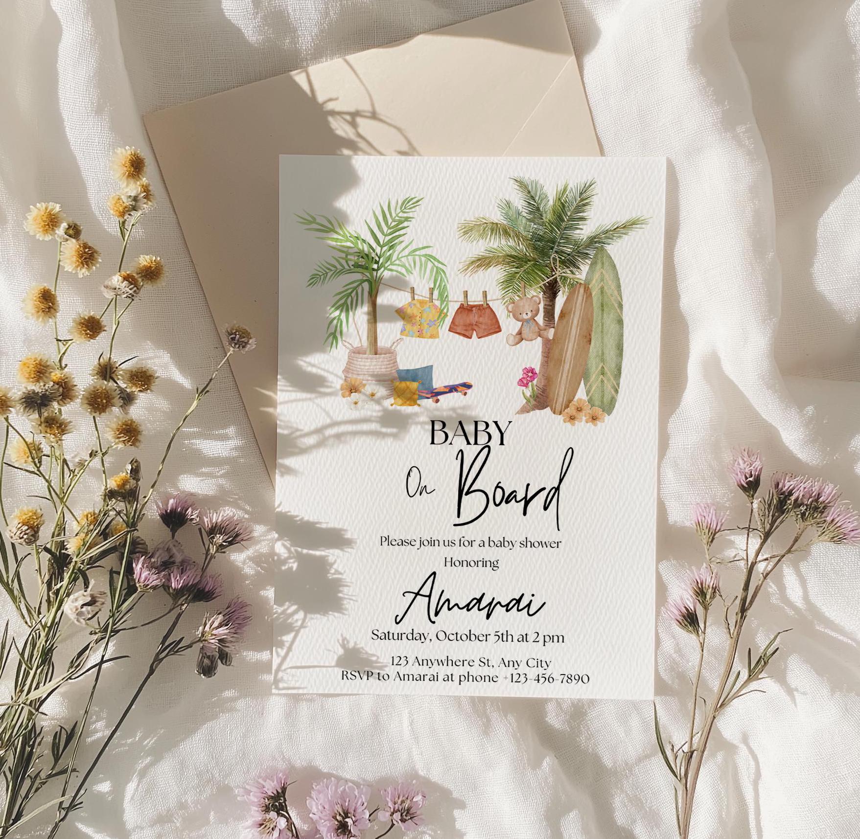 Surf's up Baby on Board Custom Surfer Baby Shower Invitation Surf ...