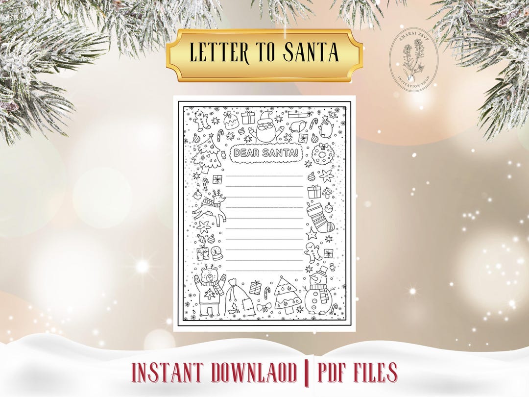 Letter to Santa Coloring Page, Printable Dear Santa Letter, Christmas ...