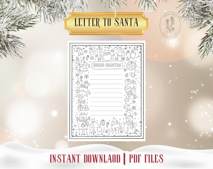 Letter to Santa Coloring Page. Printable Dear Santa Letter. Christmas ...
