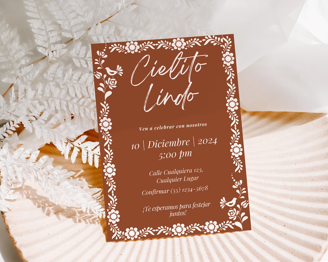 Cielito Lindo Digital Invitation, Brown Customizable Talavera Design ...