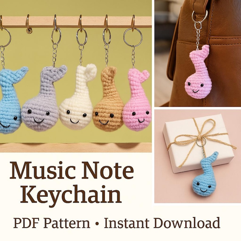 Music Note Keychain Crochet Pattern: Beginner Amigurumi Tutorial (PDF ...