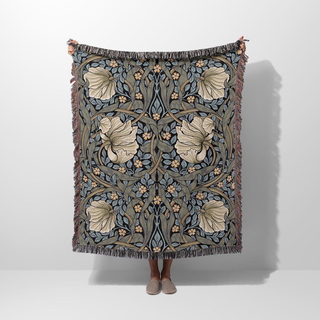 William Morris Pimpernel Woven Blanket, Floral Tapestry, Light ...