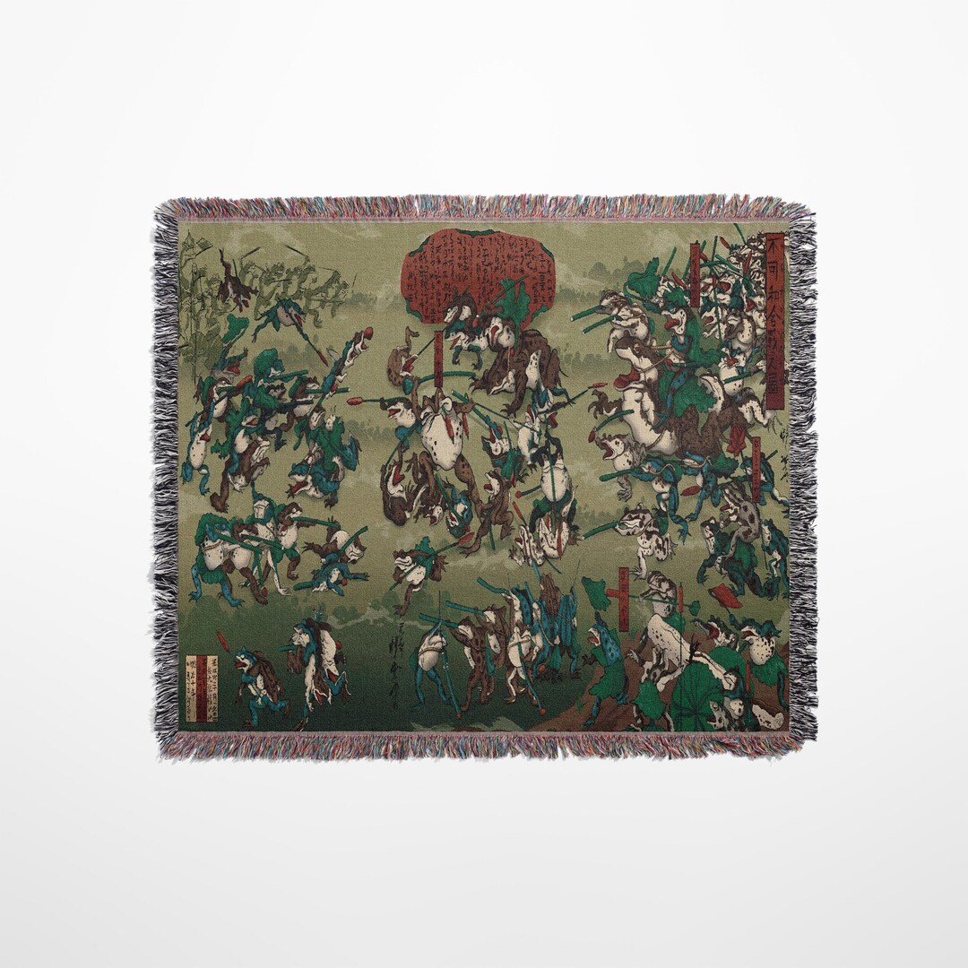 Japanese Ukiyo-e Frog Battle Woven Tapestry Blanket • Kawanabe Kyōsai ...
