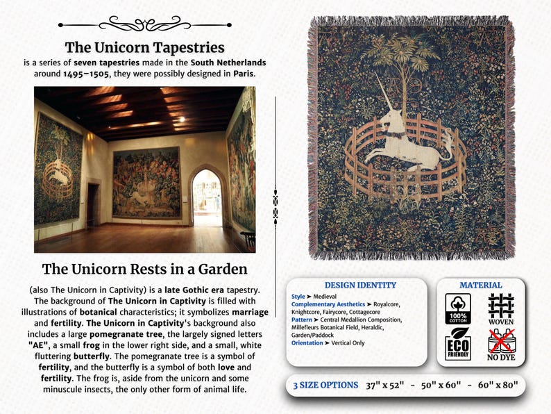 The Unicorn Rests in a Garden Woven Tapestry Blanket • the Unicorn in ...
