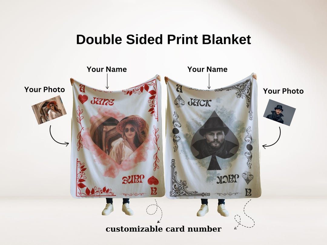 Two Sided Playing Card Blanket for Couples, Personalized Photos and ...