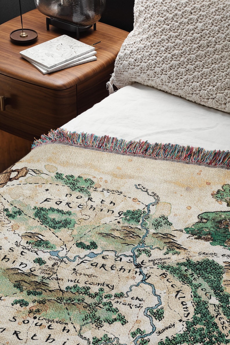 The Shire Map Woven Tapestry Blanket • Middle Earth Cotton Throw ...