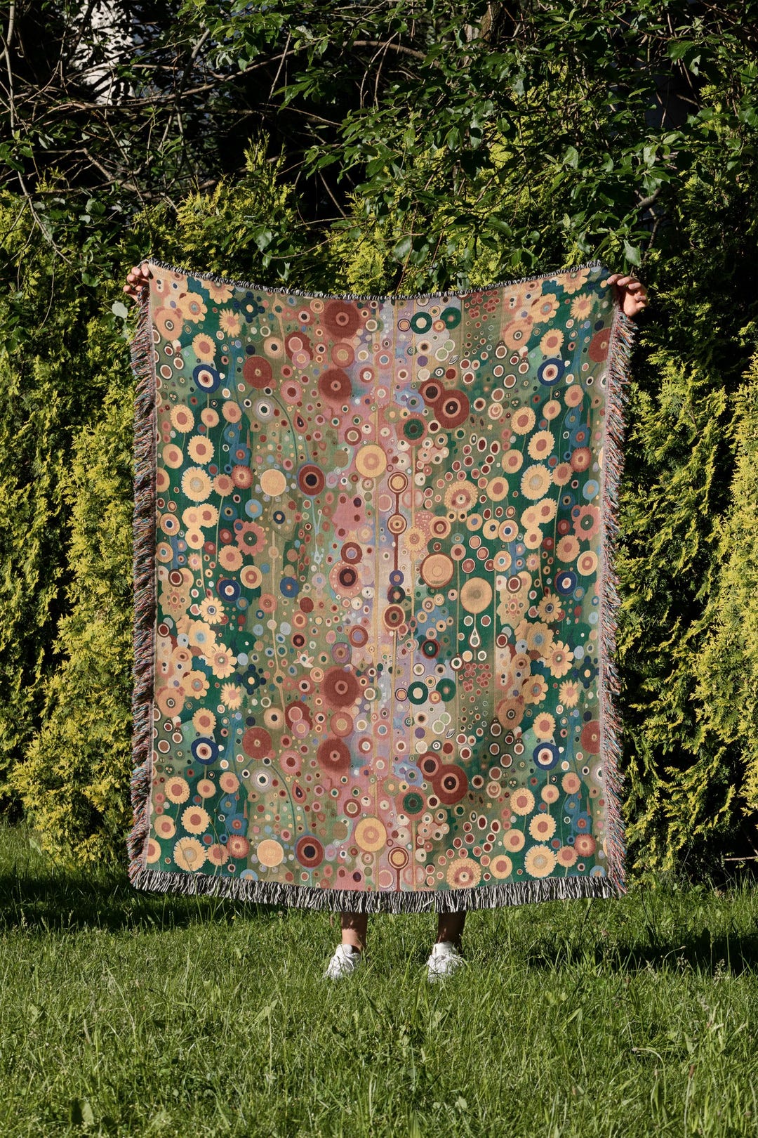Klimt's Flowers Inspired Woven Blanket, Art Nouveau Botanical Cotton ...