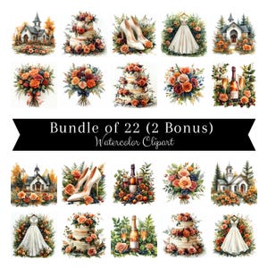 Printable Bundle of 22 Watercolor Wedding Clipart, Peach Wedding ...