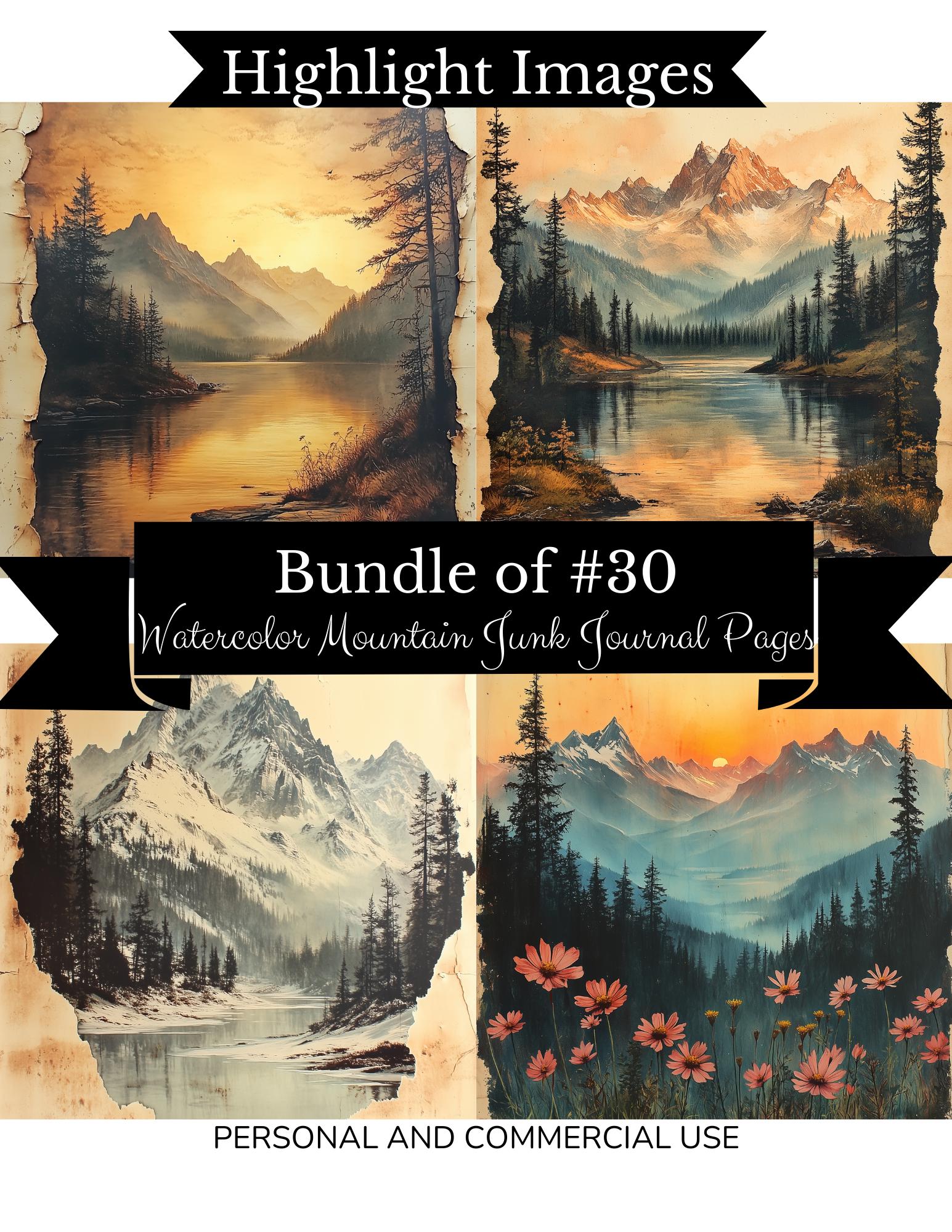 Printable Watercolor Mountains Junk Journal Pages, Vintage Scenic ...