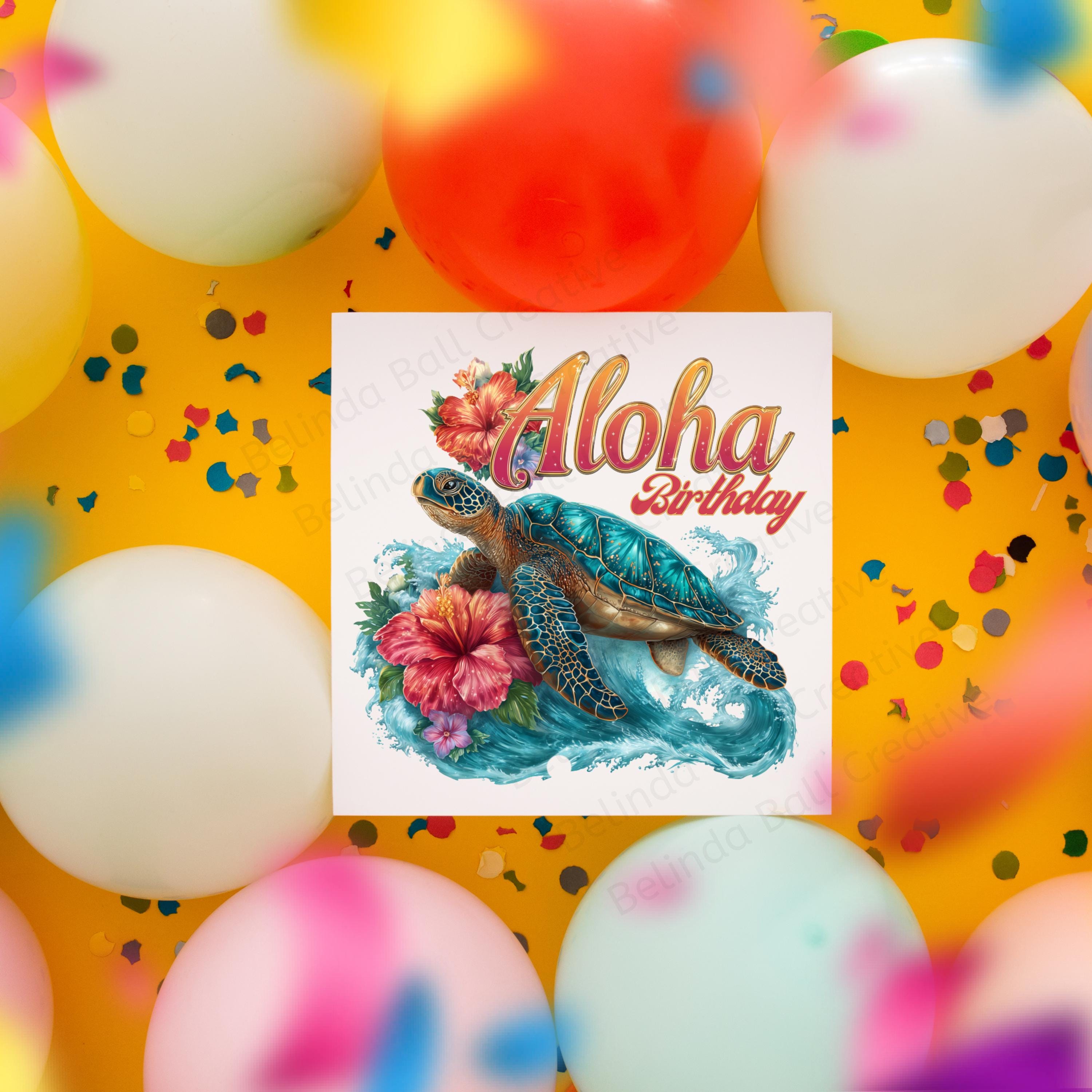 Printable Aloha Birthday Png, Sea Turtle Hibiscus Wave Sublimation ...