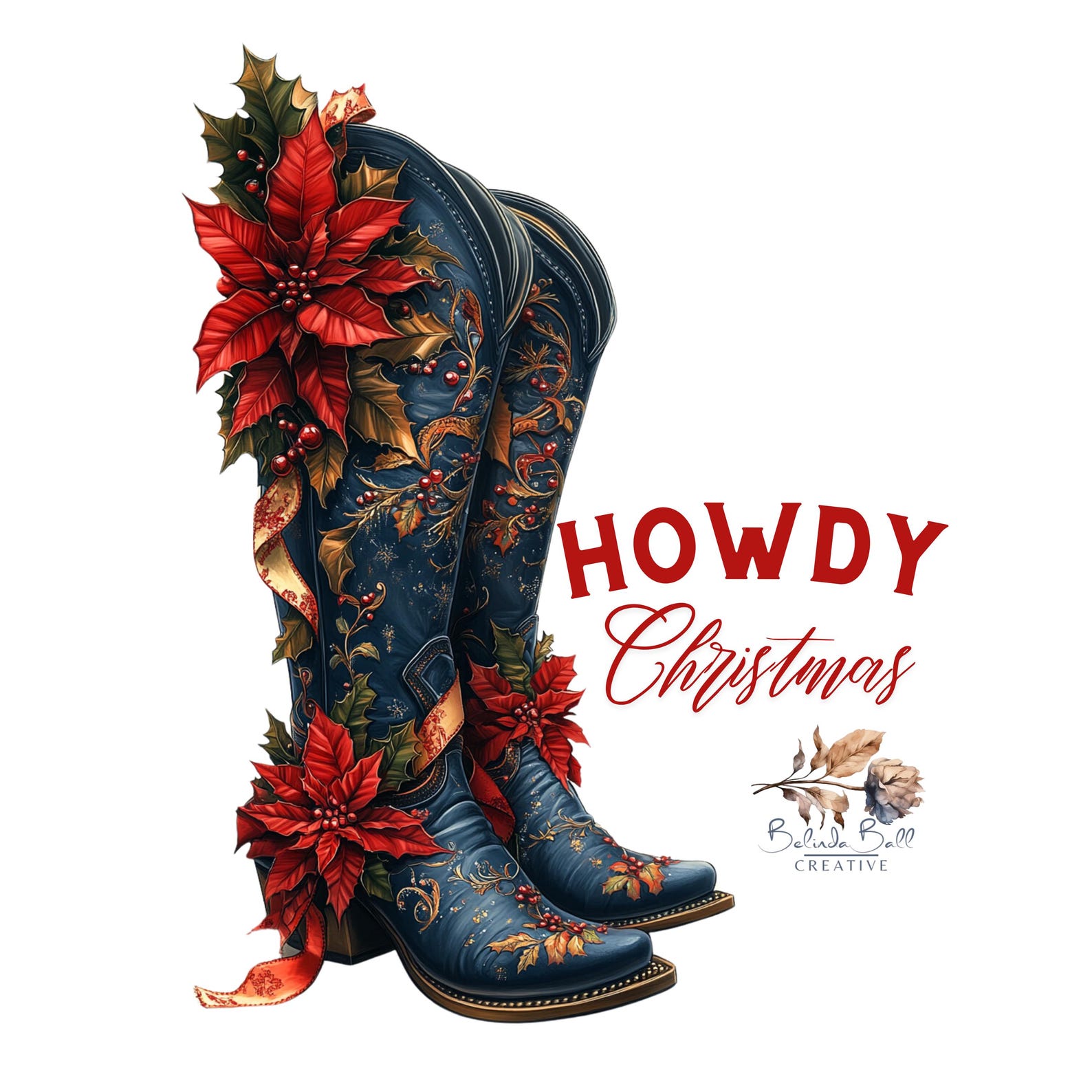 Printable Howdy Christmas Boots PNG, Cowboy Coquette Bow, Western ...
