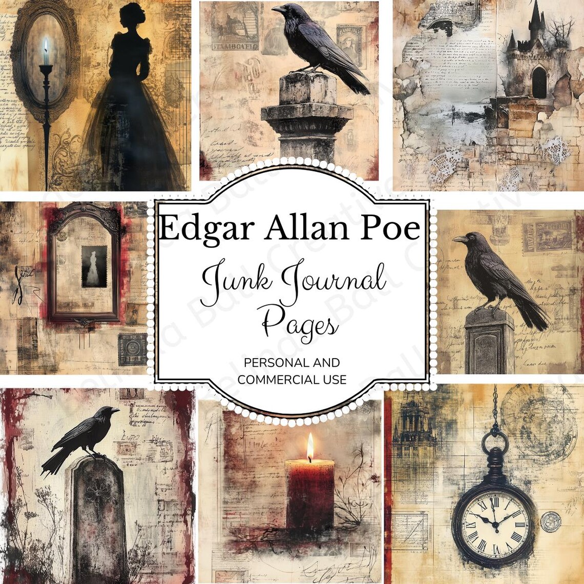 Printable Bundle of 32 Edgar Allan Poe Junk Journal Kit, the Raven ...