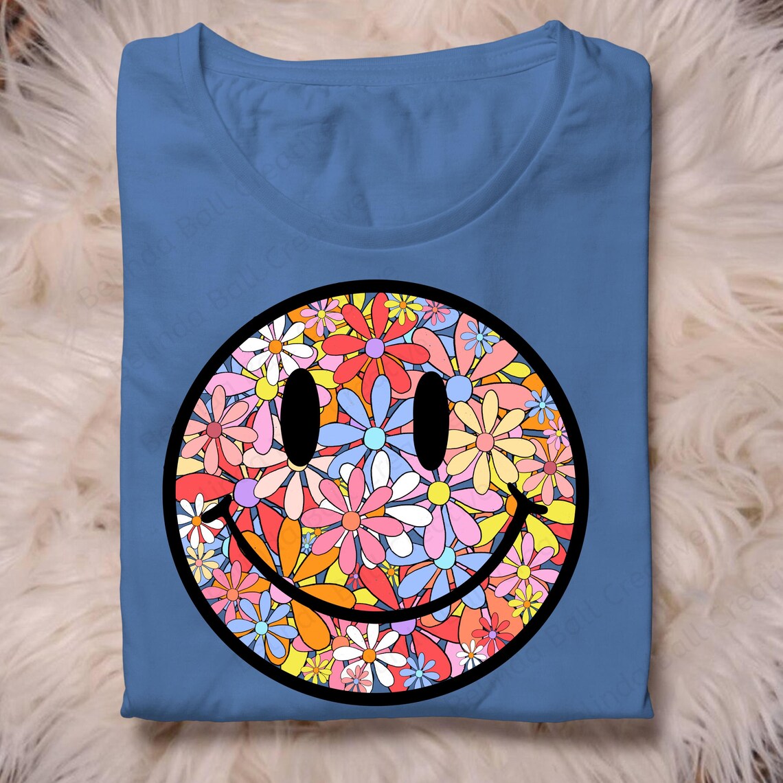 Printable Colorful Daisy Smiley Face PNG | Groovy Retro Happy Face ...