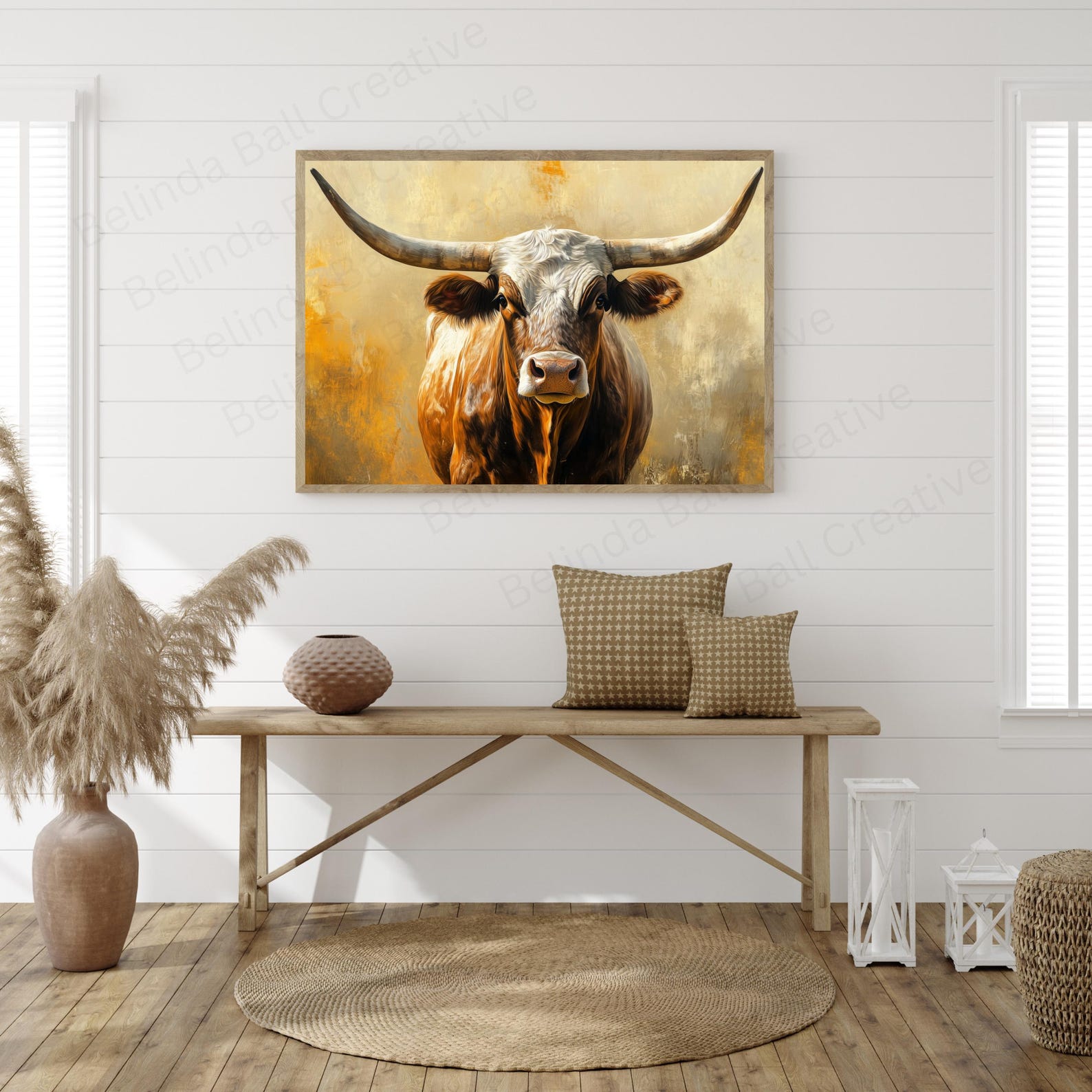 Printable Texas Longhorn Abstract Wall Art - Neutral Color Scheme ...