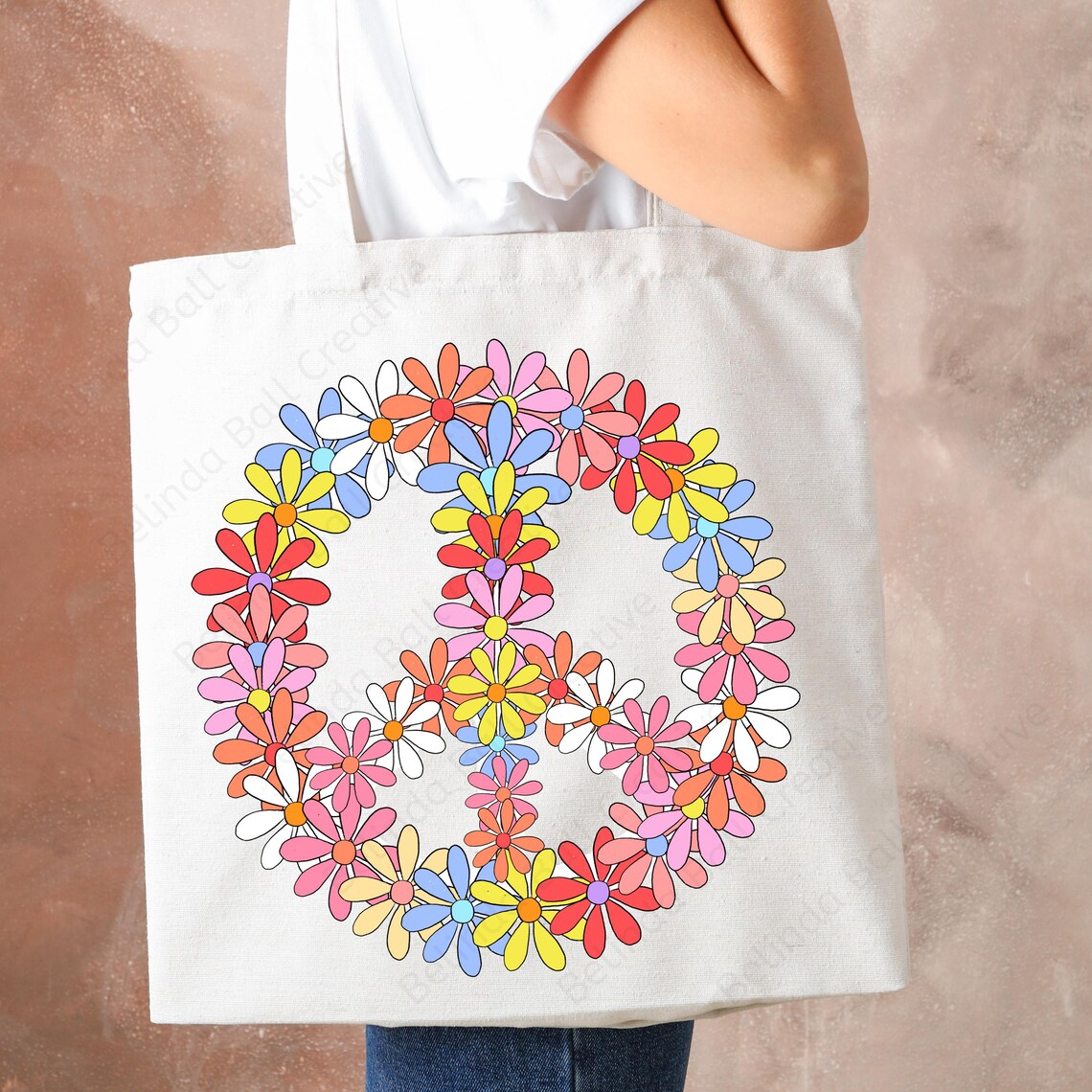 Printable Colorful Daisy Peace Sign PNG | Retro Boho Colorful Peace ...