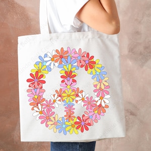 Printable Colorful Daisy Peace Sign PNG | Retro Boho Colorful Peace ...